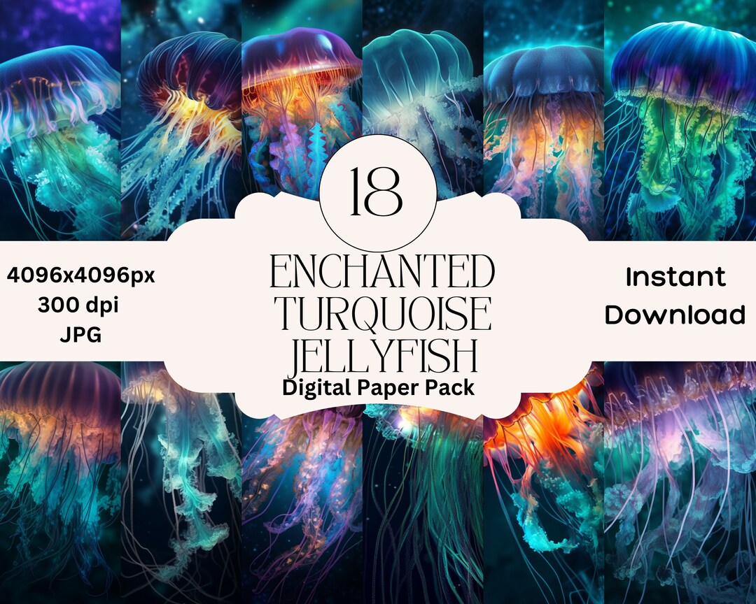 Enchanted Jellyfish Digital Paper Set Junk Journal Paper Printable Page ...