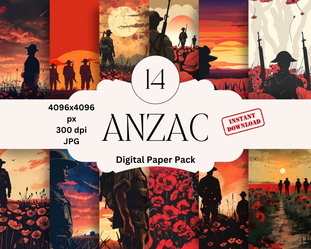 Anzac Digital Paper Set Junk Journal Paper Printable Anzac Scrapbook ...