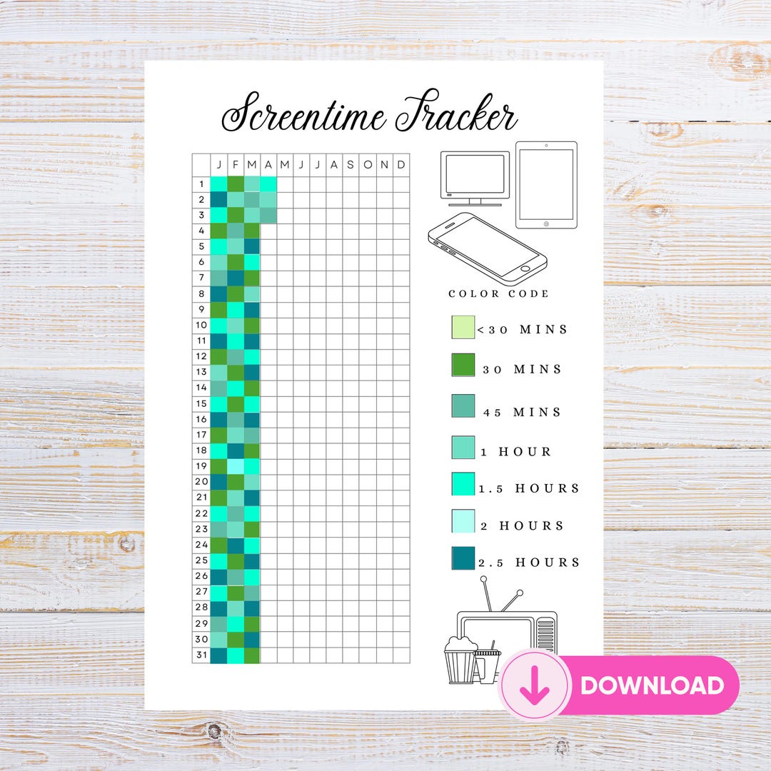 Screen Time Tracker Printable A5 A4 Journal Page Planner Page Yearly ...