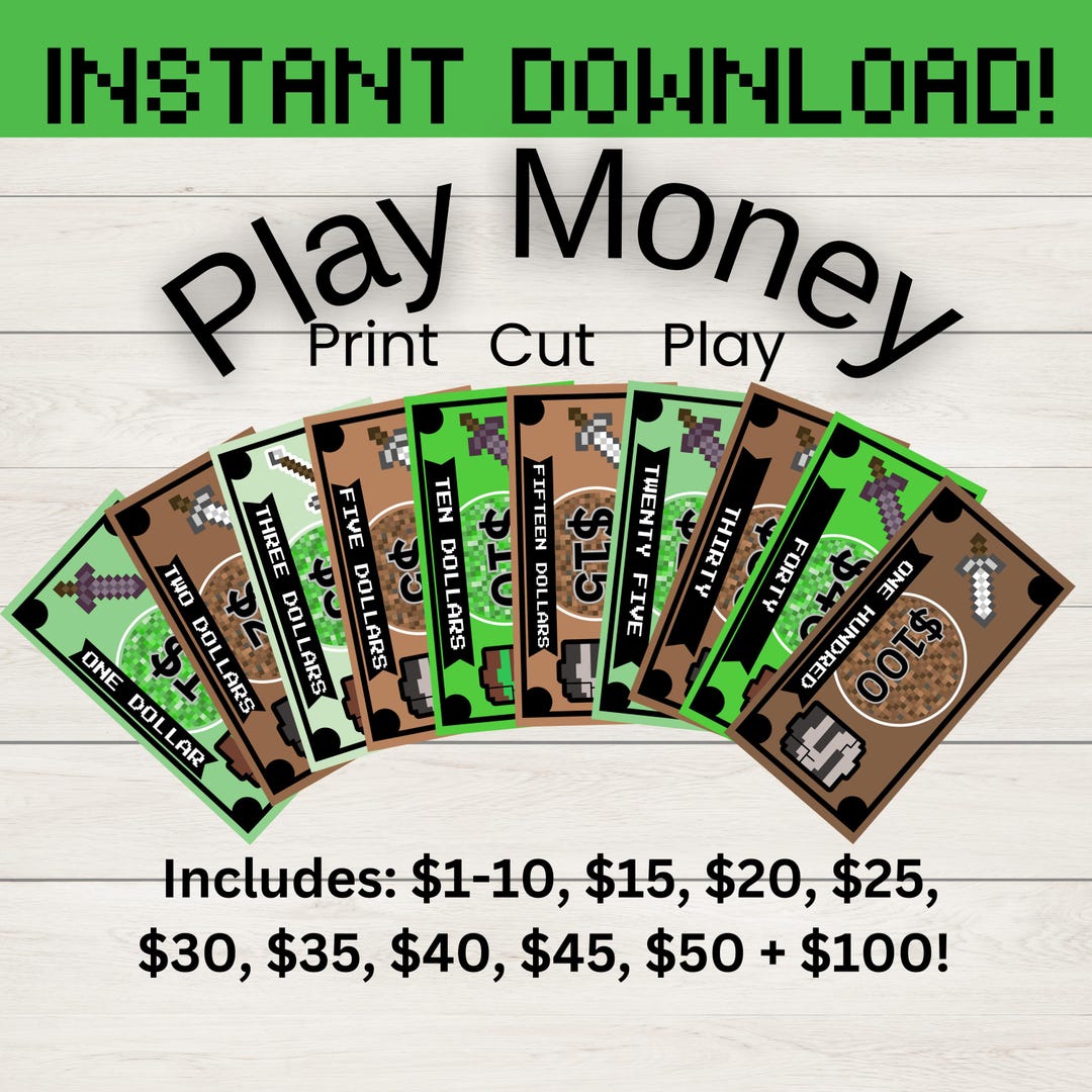 Printable Play Money for Kids Gaming Pretend Money for Allowance and ...