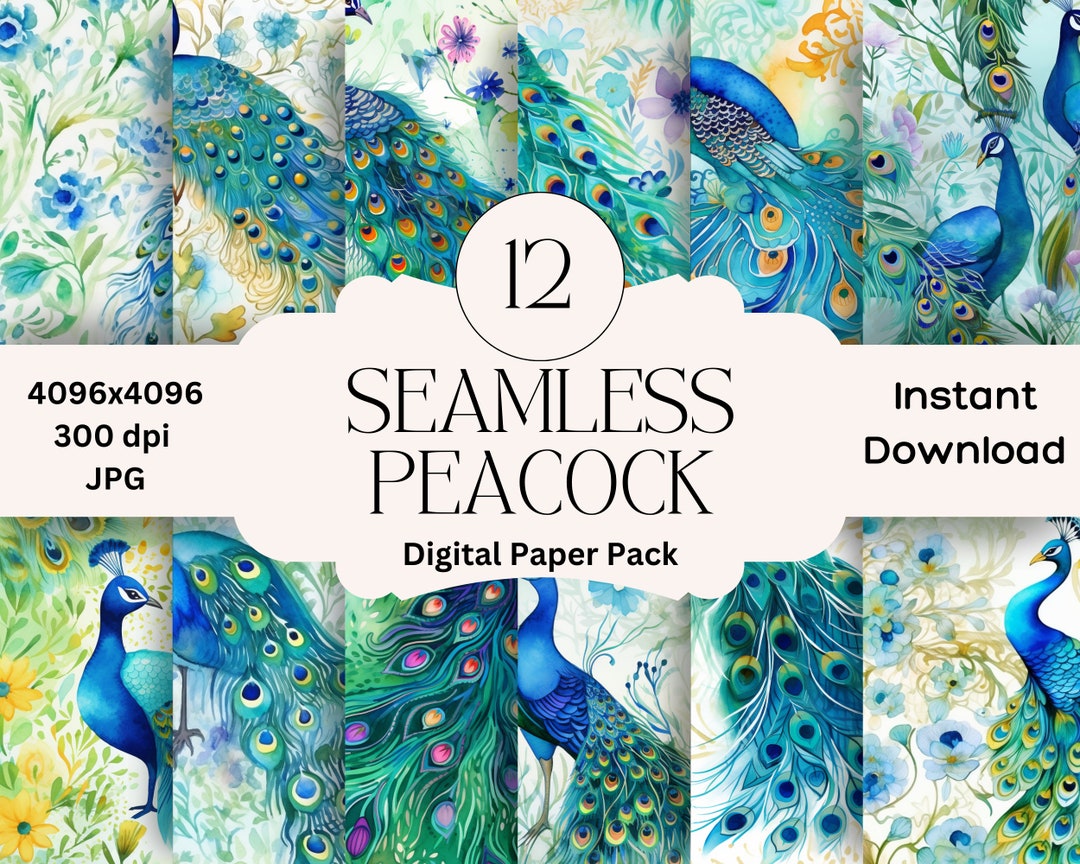 Seamless Peacock Digital Paper Set Junk Journal Paper Printable Digital ...