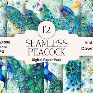 Seamless Peacock Digital Paper Set Junk Journal Paper Printable Digital ...
