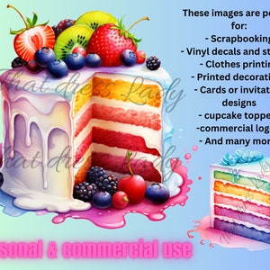 Rainbow Cake Clipart Graphics Bundle PNG Instant Download Scrapbooking ...