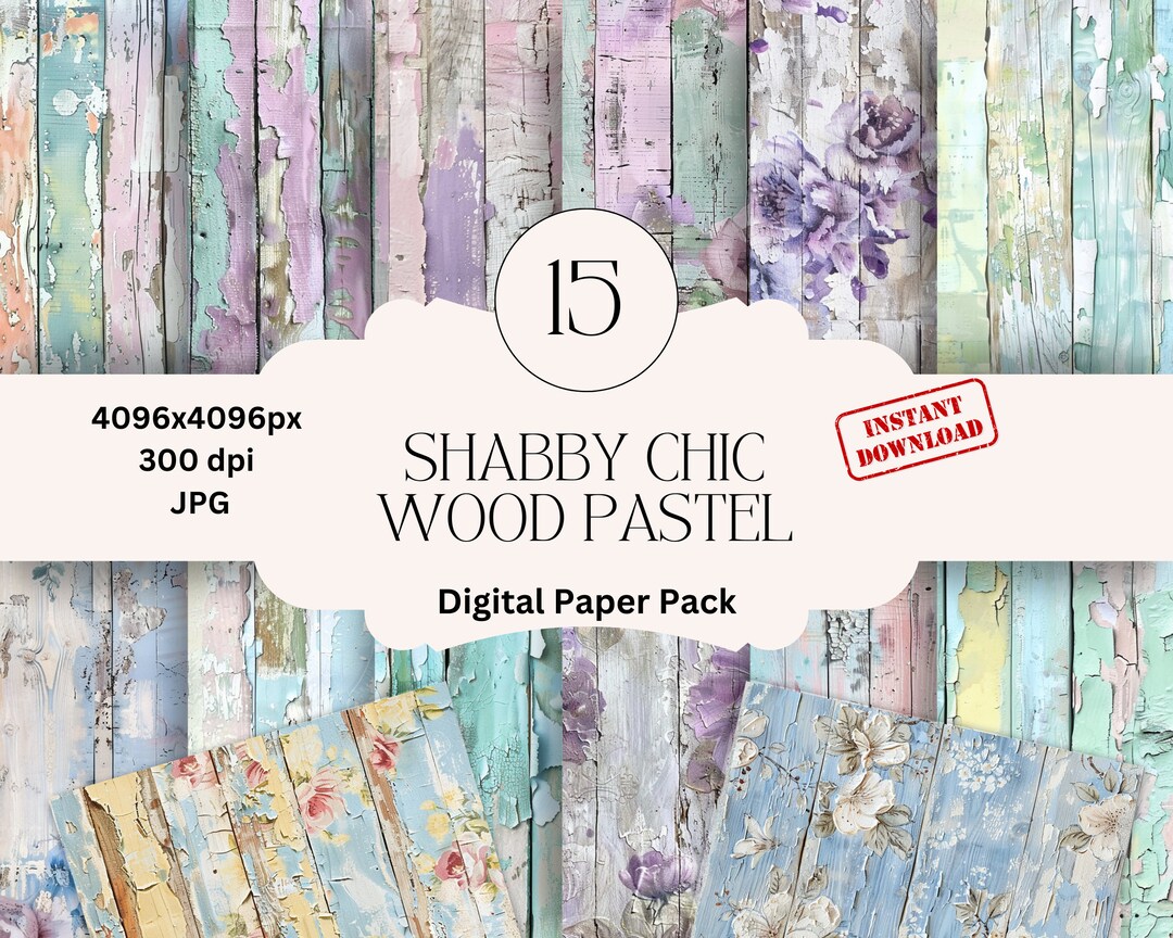 Shabby Chic Wood Digital Paper Set Junk Journal Pastel Wooden Paper ...