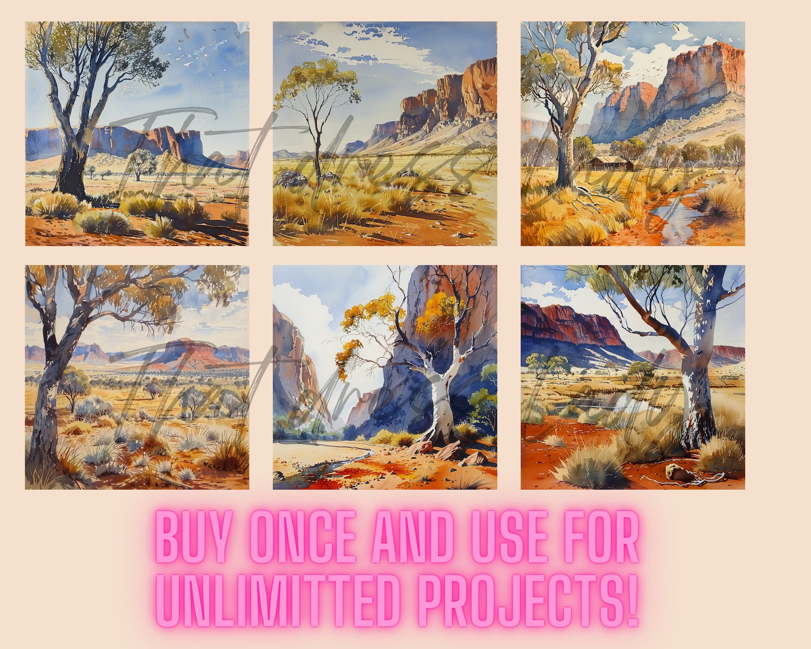 Watercolor Australian Outback Digital Paper Set Junk Journal Paper ...