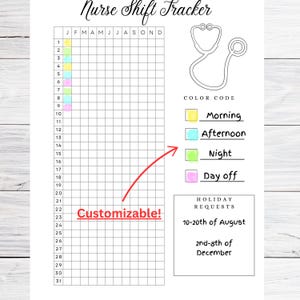 Nursing Shift Tracker Nurse Schedule Tracker Nurse Shift Log Day Night ...