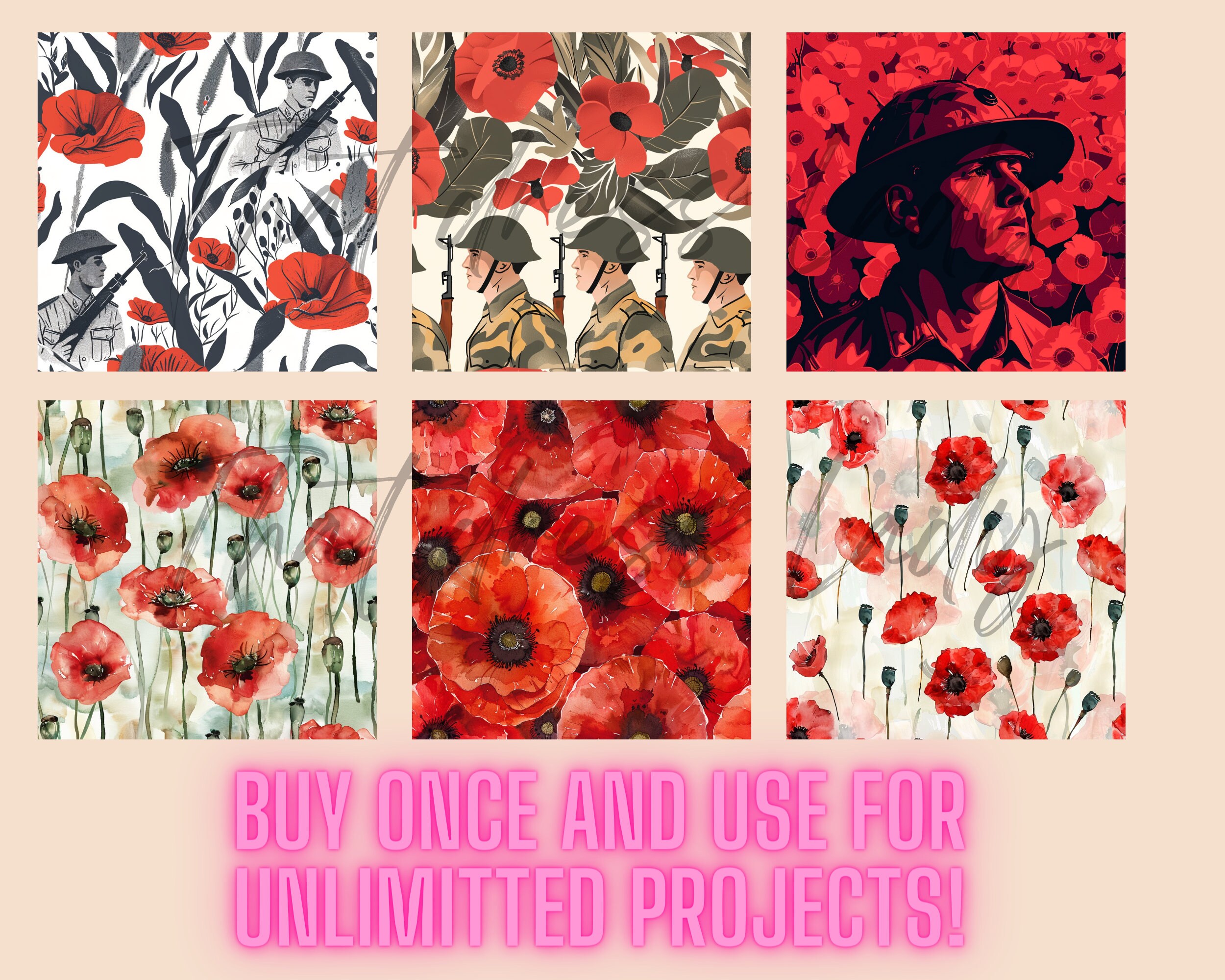 Anzac Digital Paper Set Junk Journal Paper Printable Anzac Day ...