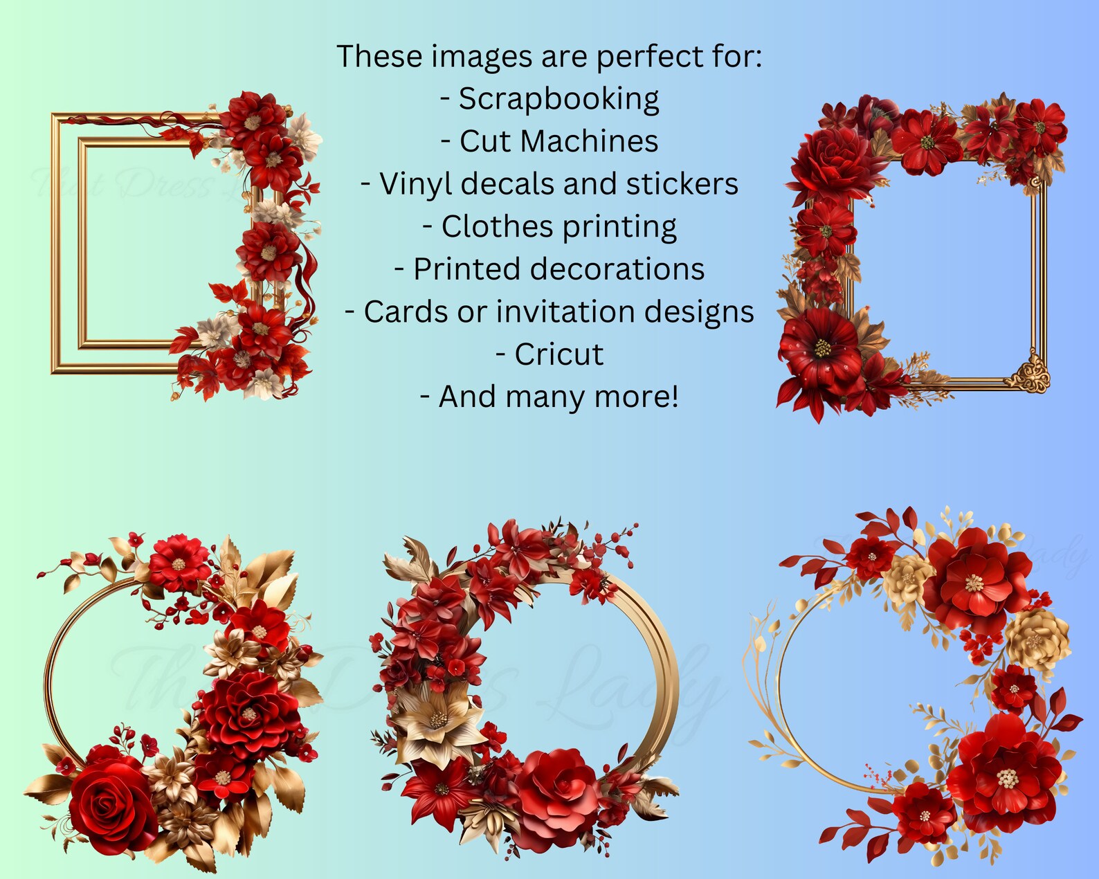 Romantic Red Floral Frames Clipart Graphics Bundle PNG Instant - Etsy