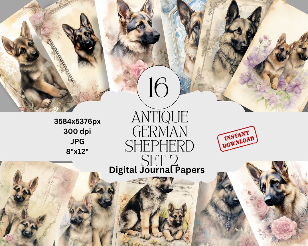 Antique German Shepherd Digital Journal Paper Set Junk Journal Paper ...