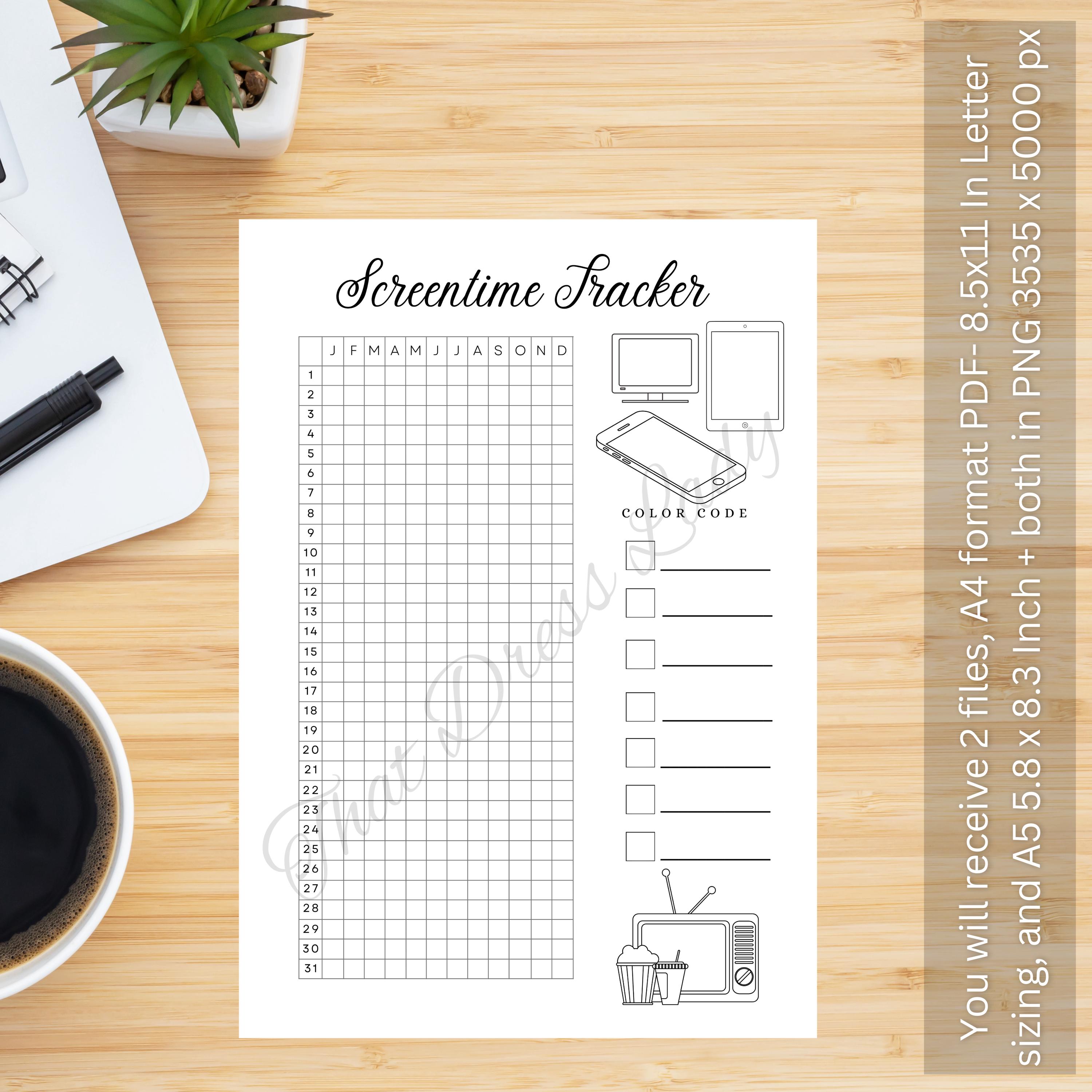 Screen Time Tracker Printable A5 A4 Journal Page Planner Page Yearly ...