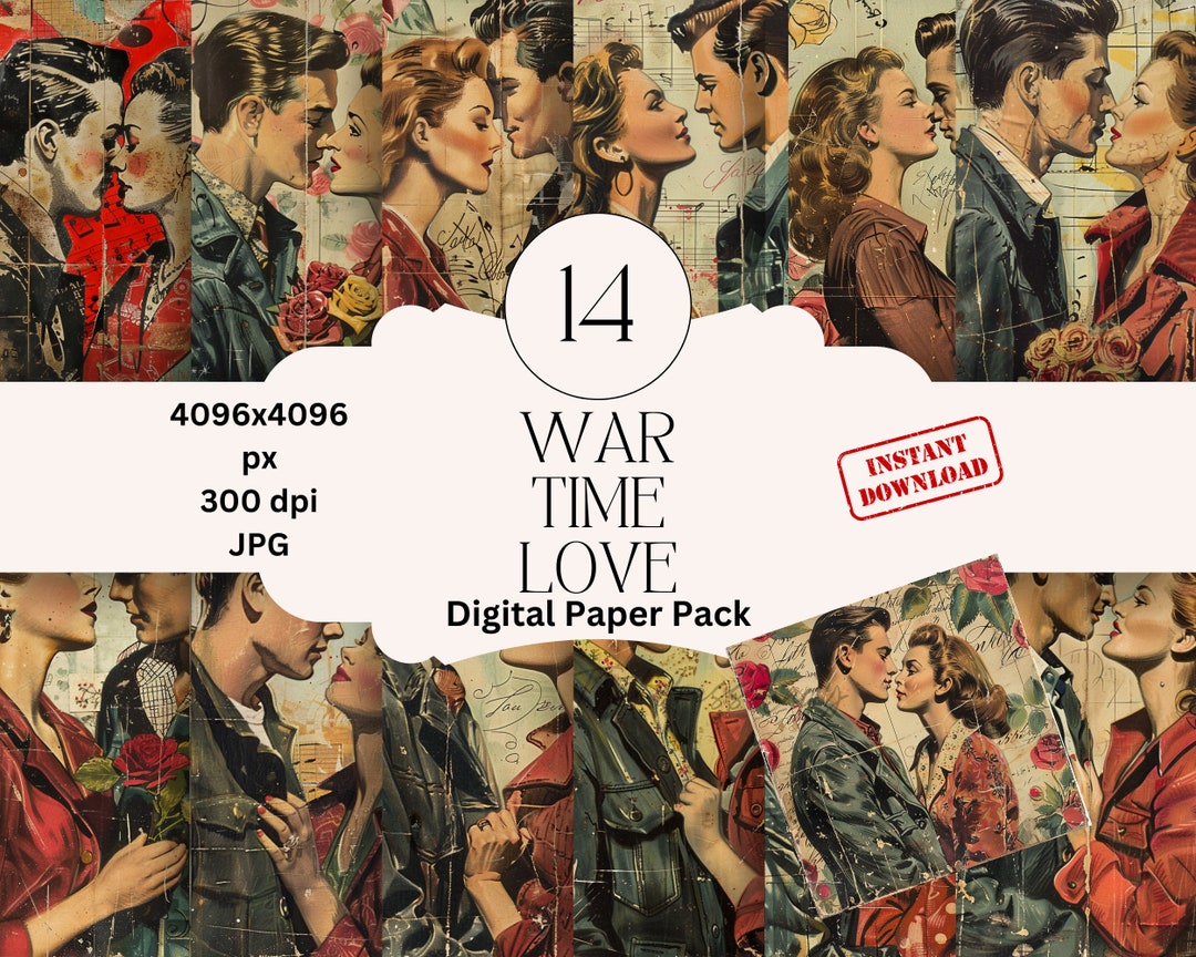 War Time Love Digital Paper Set Junk Journal Paper Printable Art ...