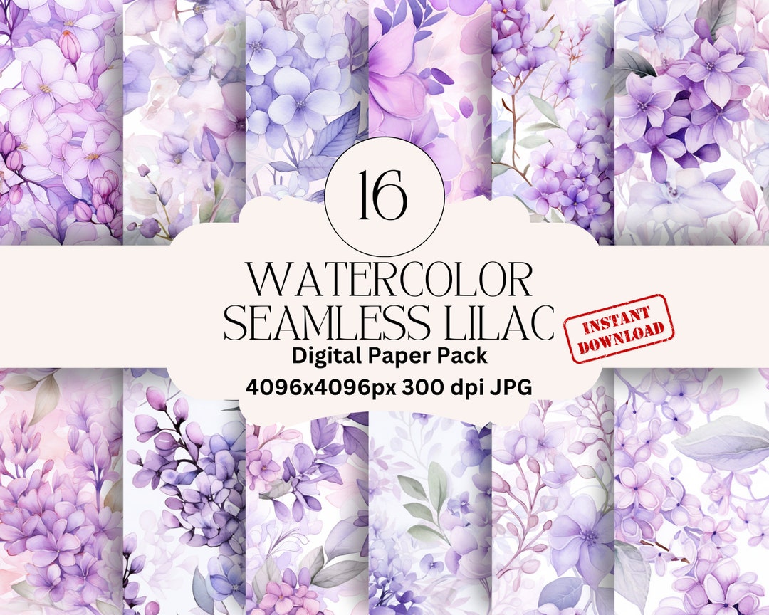 Watercolor Lilac Digital Paper Set Spring Flowers Seamless Lilac Paper ...