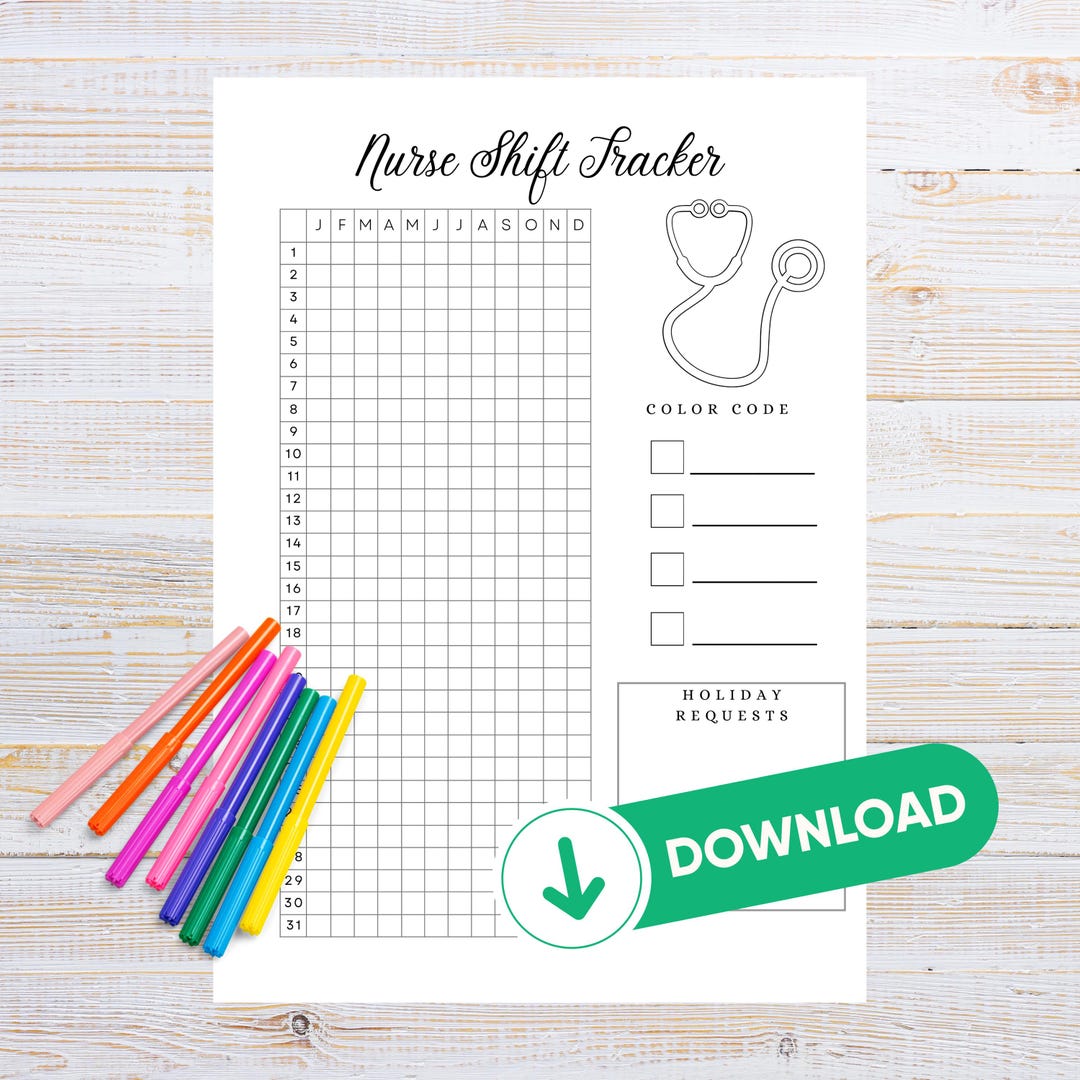 Nursing Shift Tracker Nurse Schedule Tracker Nurse Shift Log Day Night ...