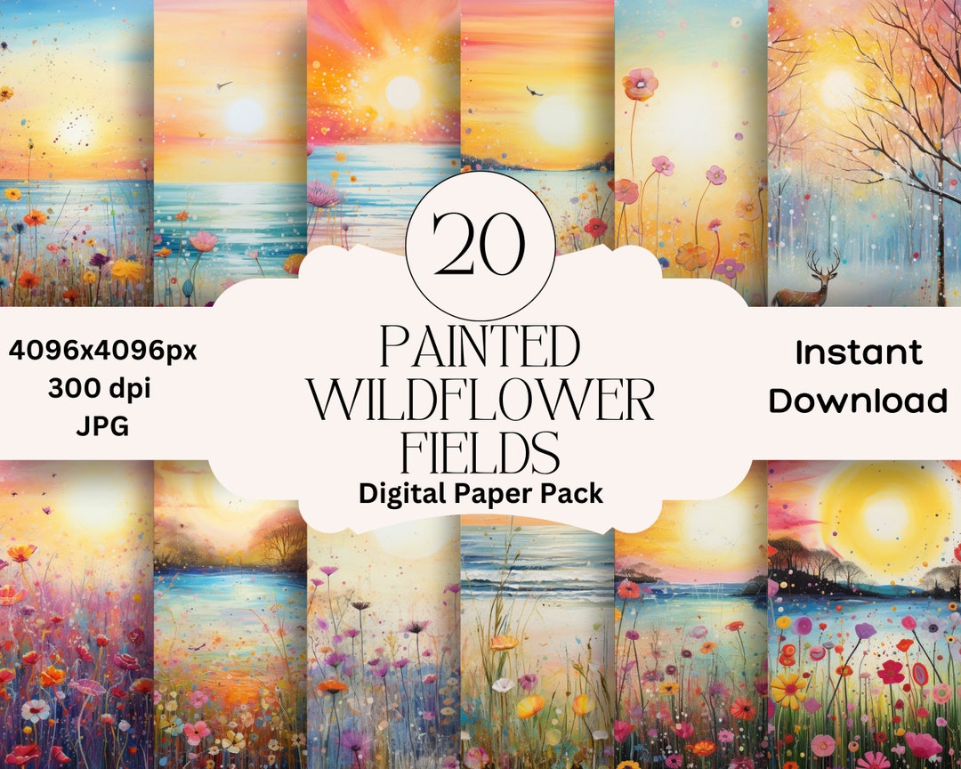 Painted Wildflowers Digital Paper Set Spring Flowers Junk Journal Paper ...