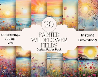 Wildflowers Meadow Digital Paper Pack Printable Watercolor Flowers Art ...