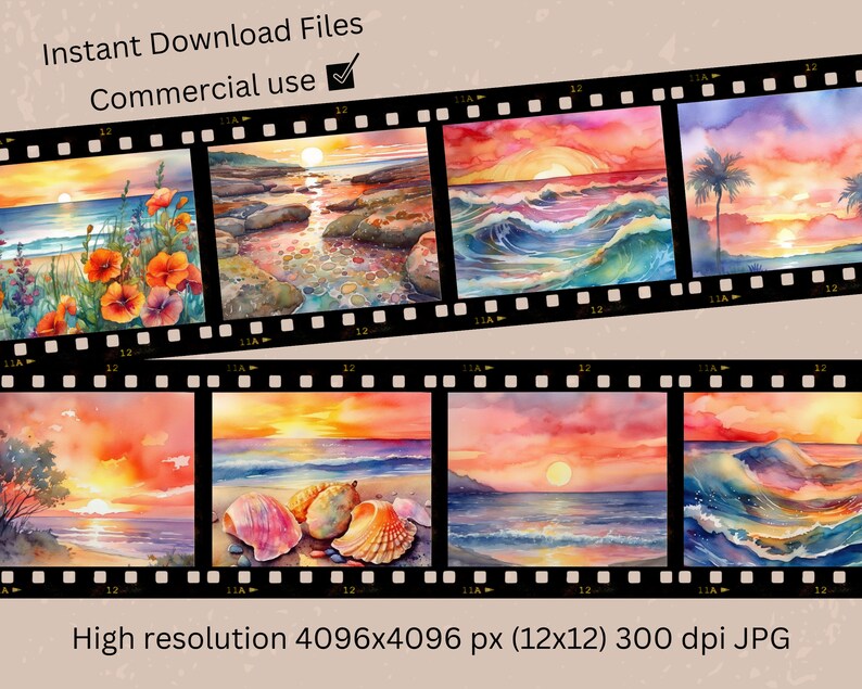 Watercolor Bright Beach Sunsets Digital Paper Set Junk Journal - Etsy