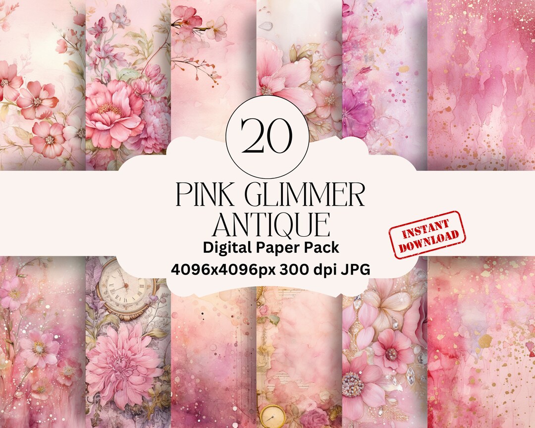 Pink Glimmer Digital Paper Set Junk Journal Printable Digital ...
