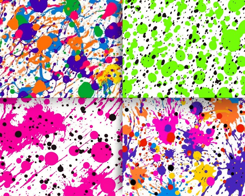 Neon Paint Splatter Digital Paper Set Junk Journal Paint Paper - Etsy