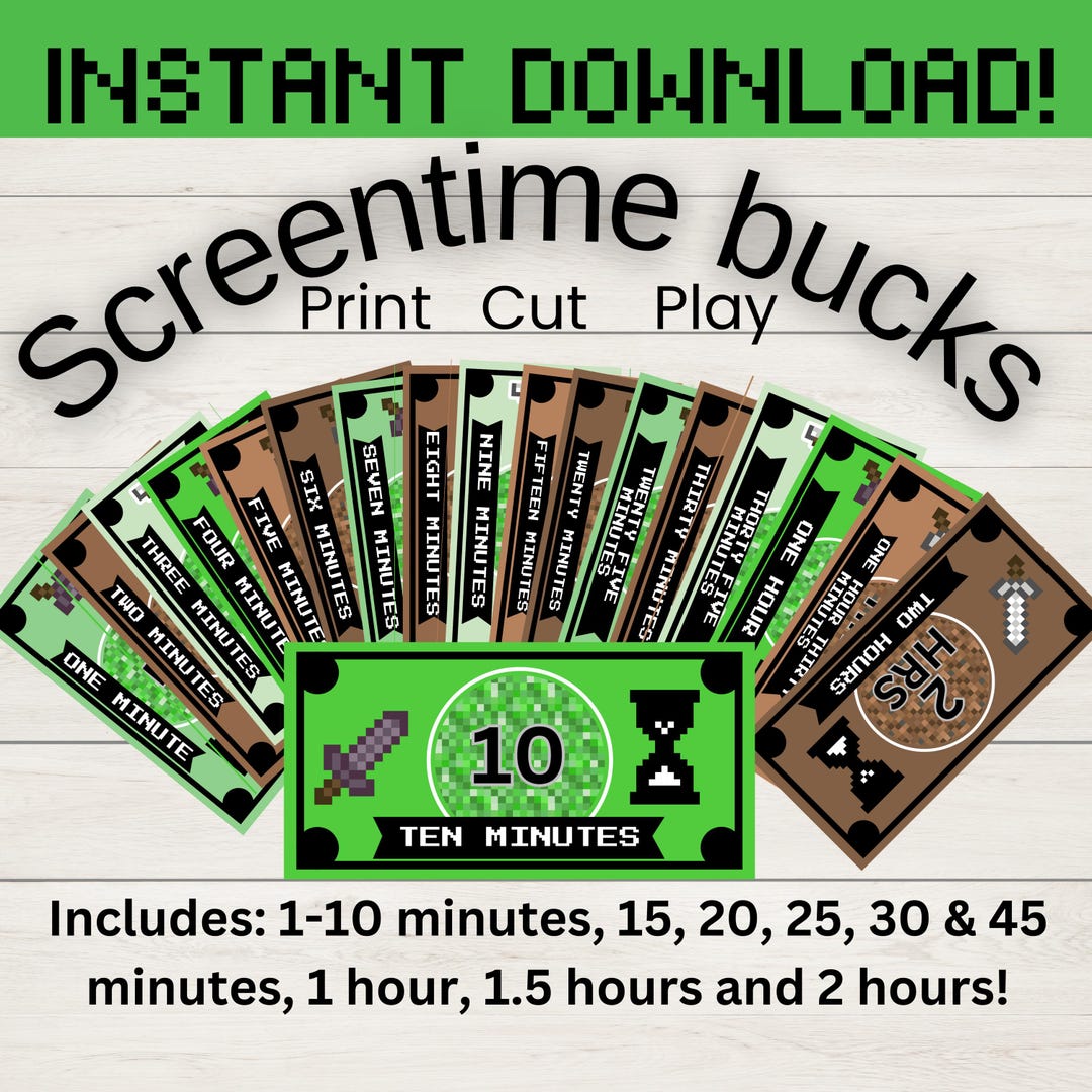 Printable Screentime Bucks for Kids Gaming Screentime Money for ...