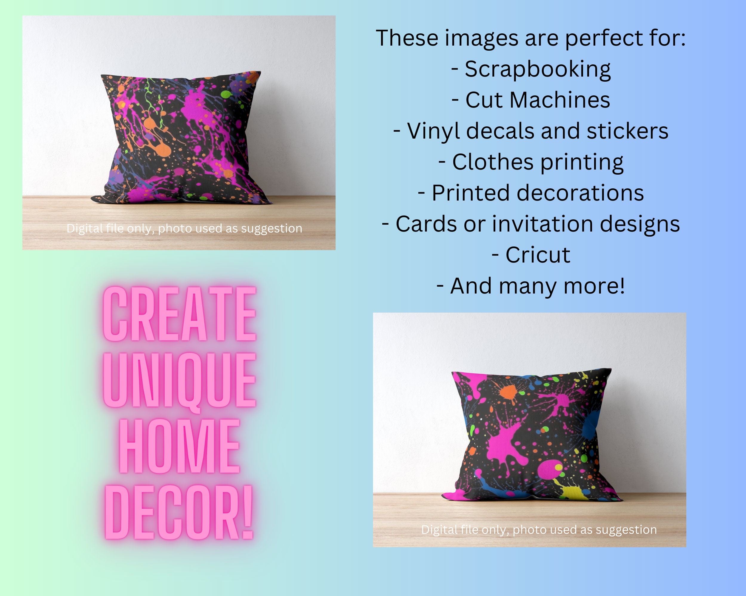 Neon Paint Splatter Digital Paper: Seamless Black Background (digital ...