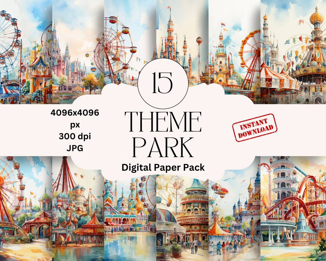 Theme Park Digital Paper Set Junk Journal Paper Roller-coaster ...