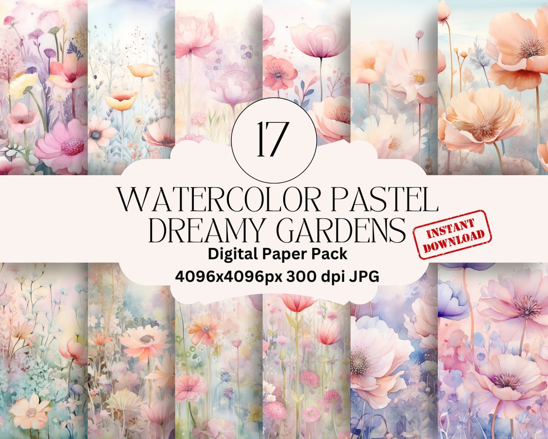 Watercolor Pastel Flower Garden Digital Paper Set Junk Journal Paper ...