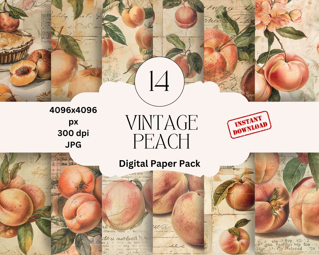 Vintage Peach Digital Paper Set Junk Journal Paper Printable Peach ...
