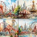 Theme Park Digital Paper Set: Watercolor Carnival Scrapbook (digital ...