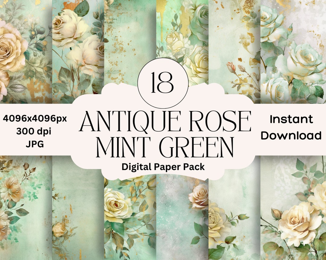 Mint Green Gold Digital Paper Set Junk Journal Printable Digital ...