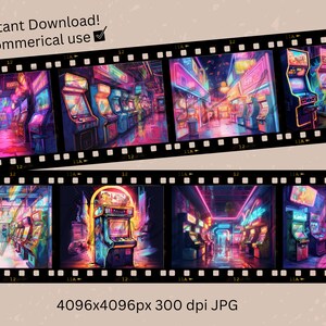 Watercolor Neon Arcade Digital Paper Set Junk Journal Paper Arcade ...