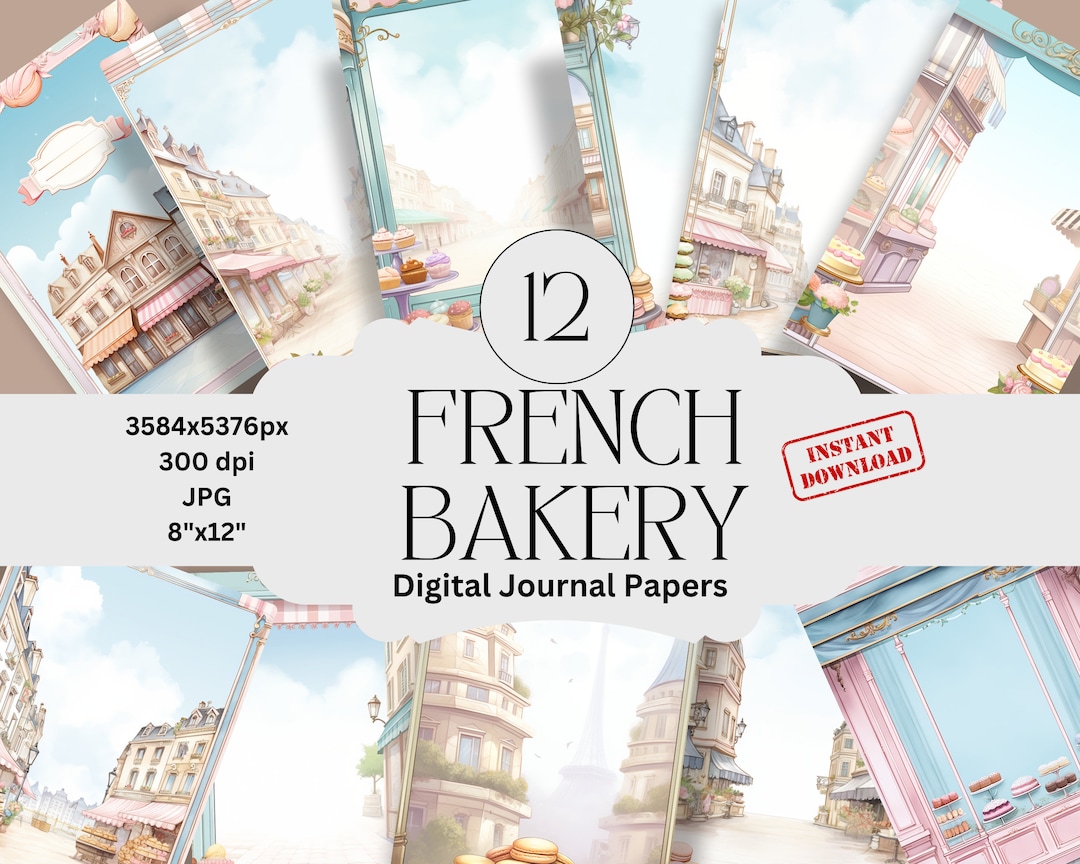 French Patisserie Digital Journal Paper Set Bakery Paper Printable ...