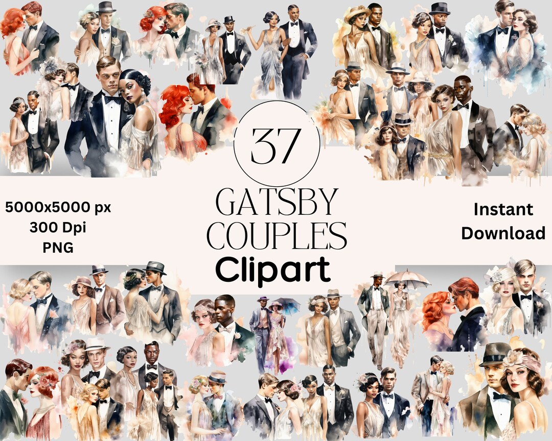 Gatsby Couples Clipart Bundle: 1920s Art Deco Graphics (digital ...