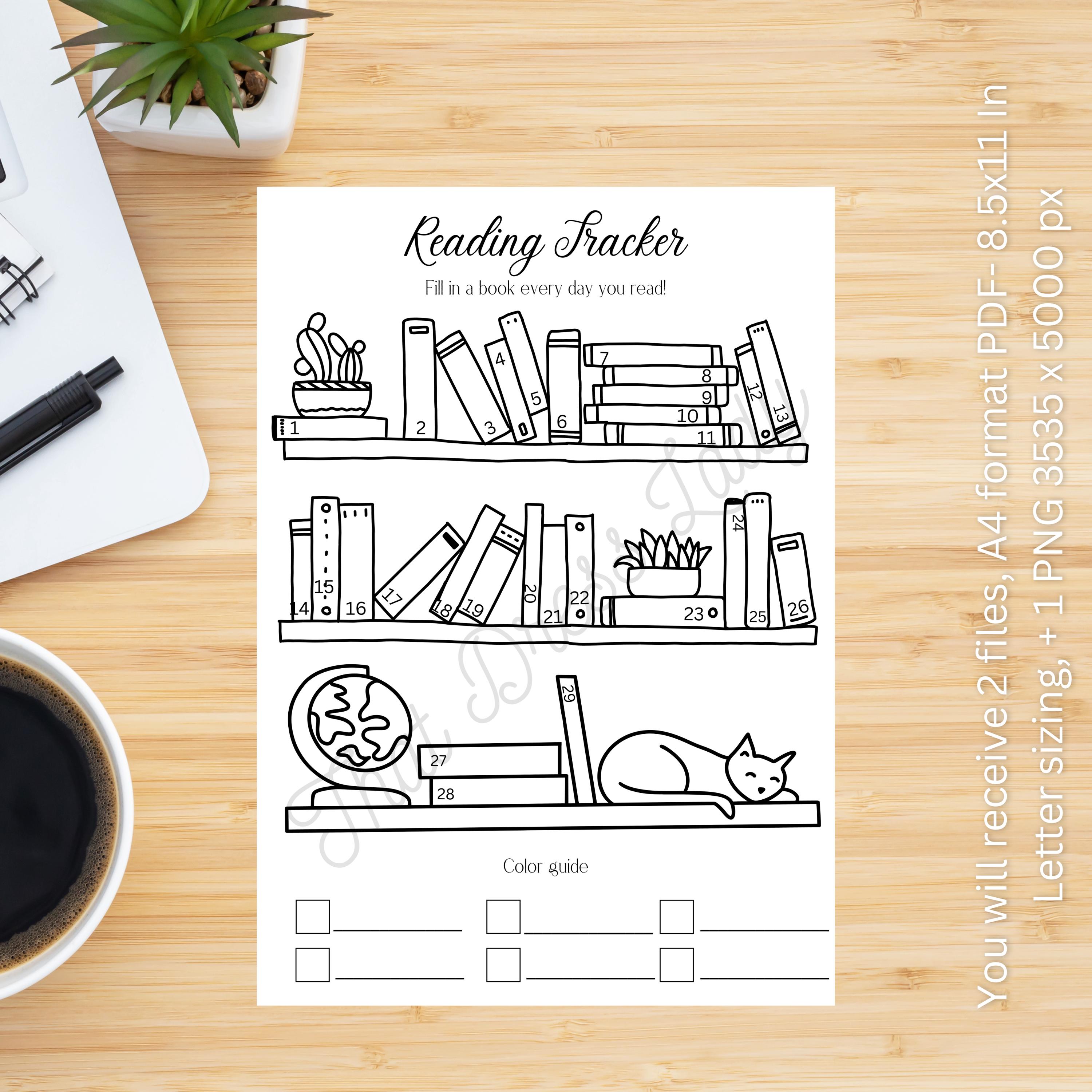 Monthly Reading Tracker Printable: Bookshelf Coloring Page (digital ...