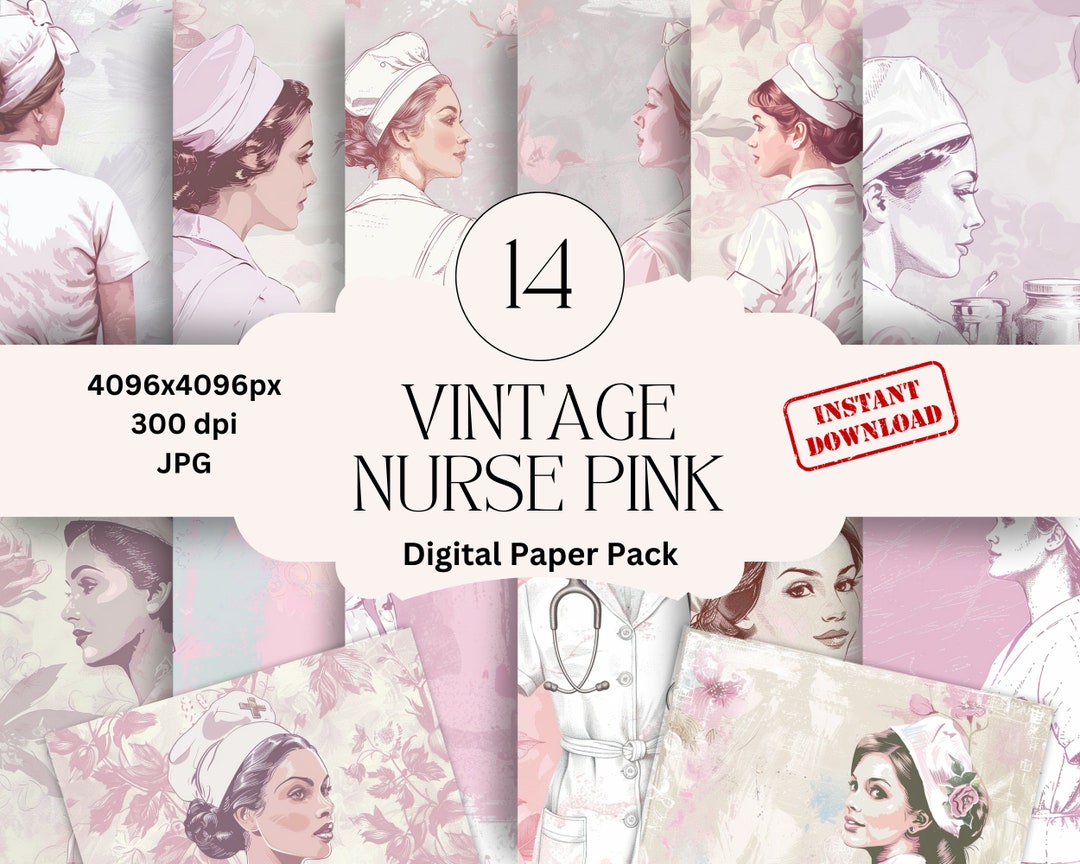 Vintage Nurse Digital Paper Set Pink Nursing Junk Journal Paper ...