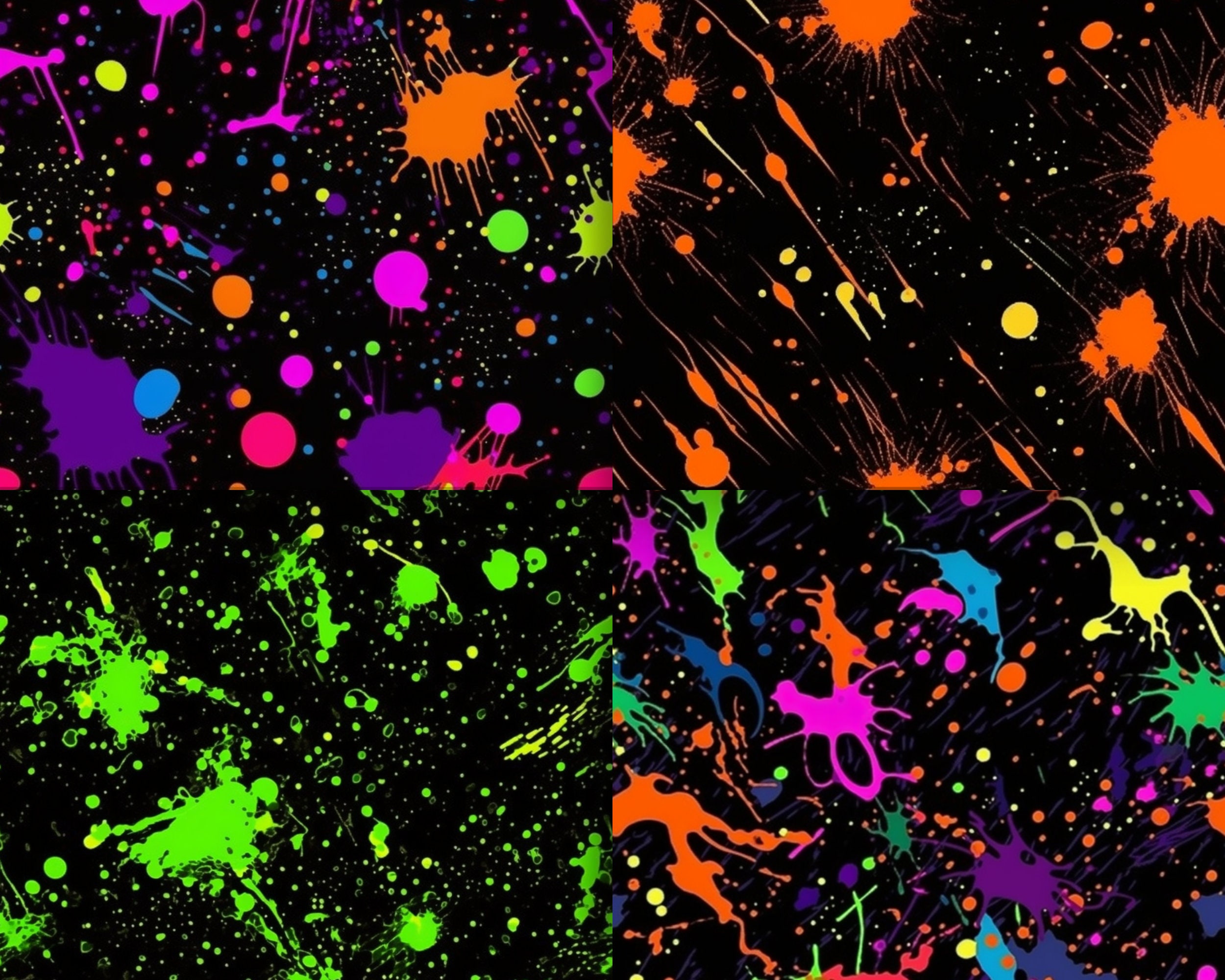 Neon Paint Splatter Digital Paper: Seamless Black Background (digital ...