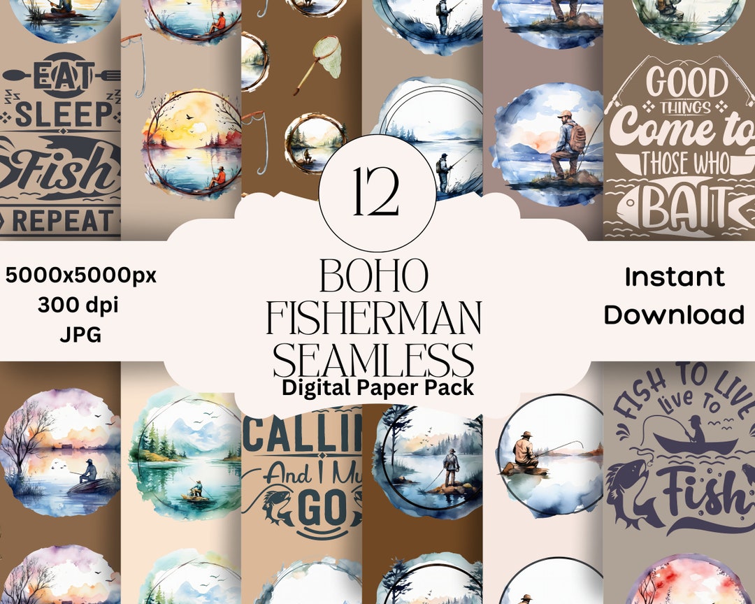 Fishing Digital Paper Set Instant Download Scrapbooking Fishing Junk ...