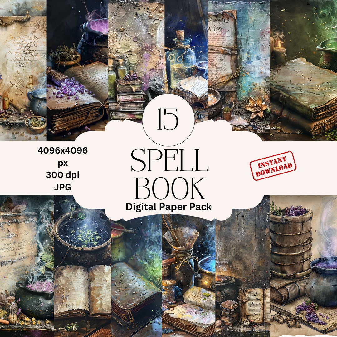 Spell Book Digital Paper Set Junk Journal Paper Witch Spell Scrapbook ...
