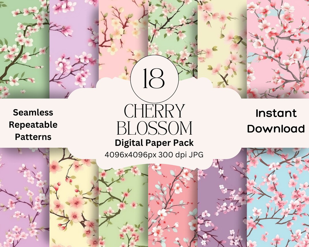 Cherry Blossom Digital Paper: Seamless Floral Patterns (digital ...