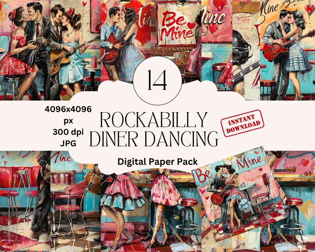 1950s Diner Rockabilly Digital Paper Set: Scrapbook & Junk Journal ...