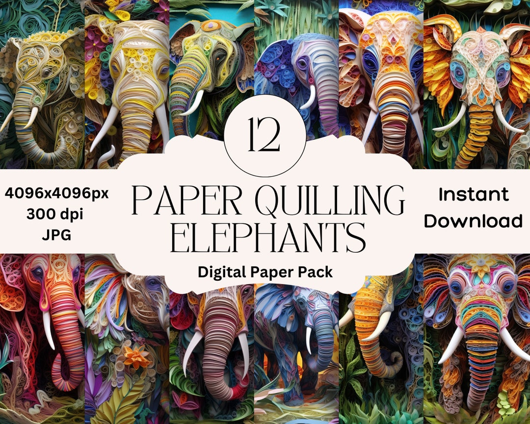 Paper Quilling Elephant Digital Paper Set Junk Journal Paper Jungle ...