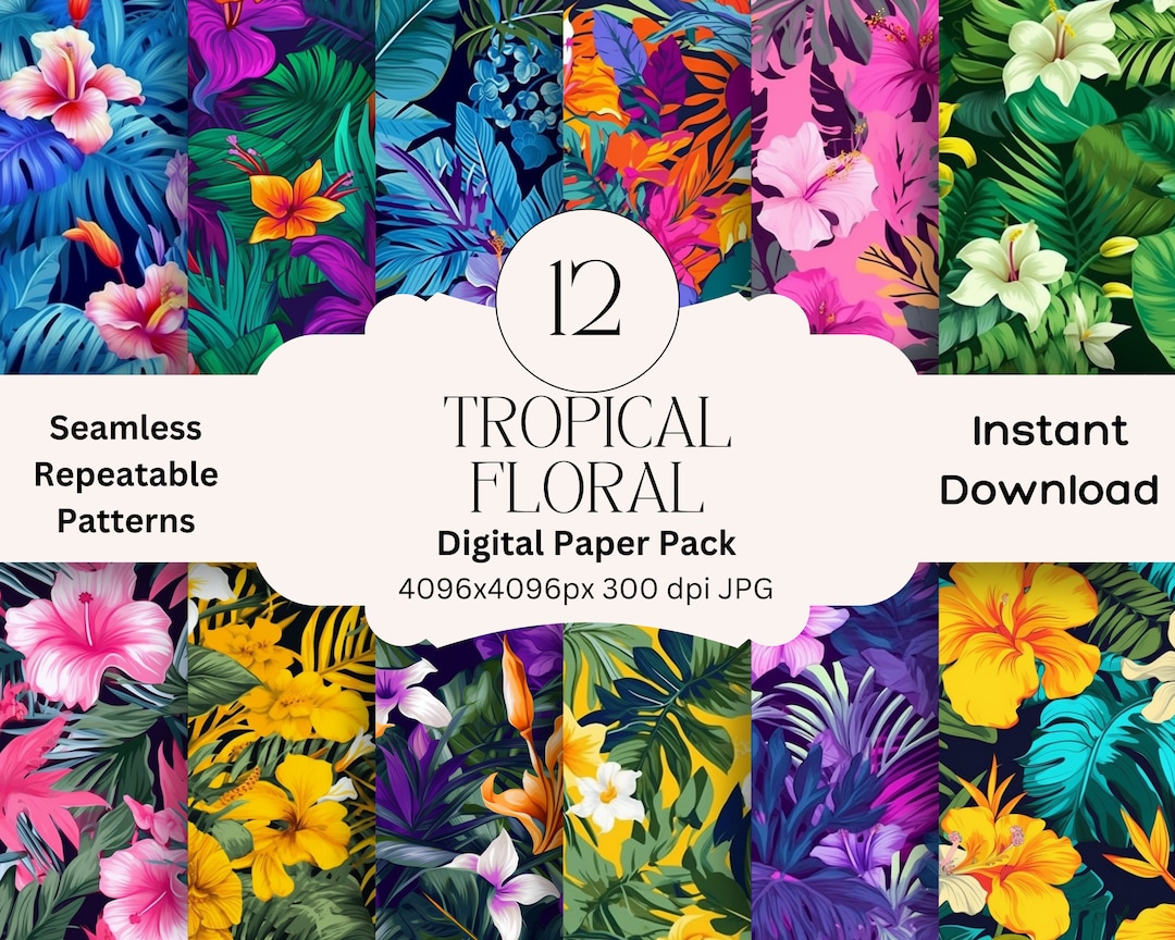 Tropical Floral Digital Paper: Watercolor Flower Patterns (digital ...