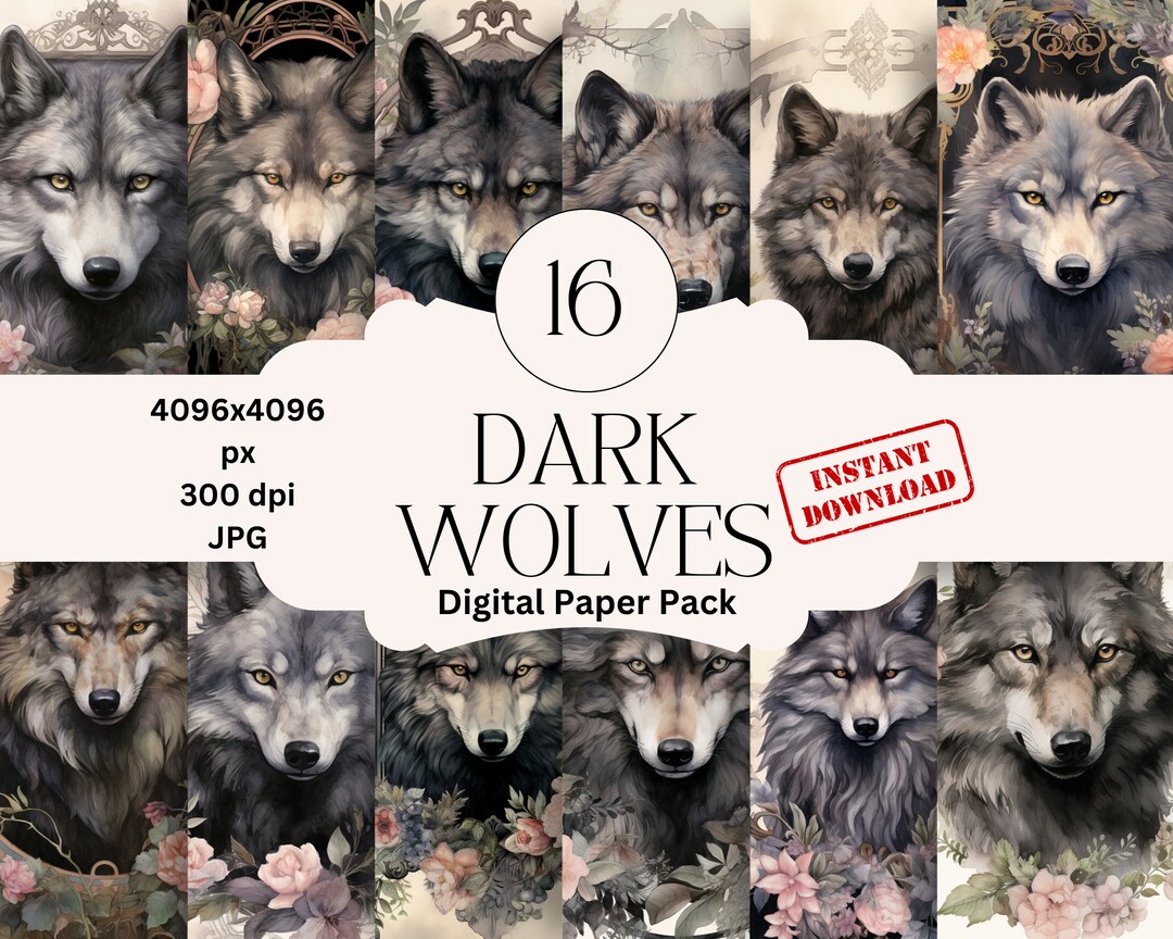 Dark Wolf Digital Paper Set Junk Journal Paper Wolves Printable Page ...
