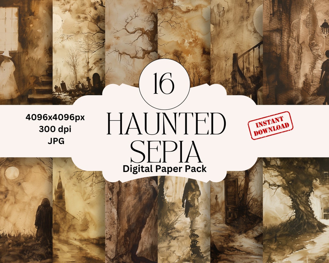 Watercolor Haunted Sepia Digital Paper Set Spooky Junk Journal ...