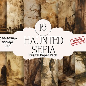 Watercolor Haunted Sepia Digital Paper Set Spooky Junk Journal ...