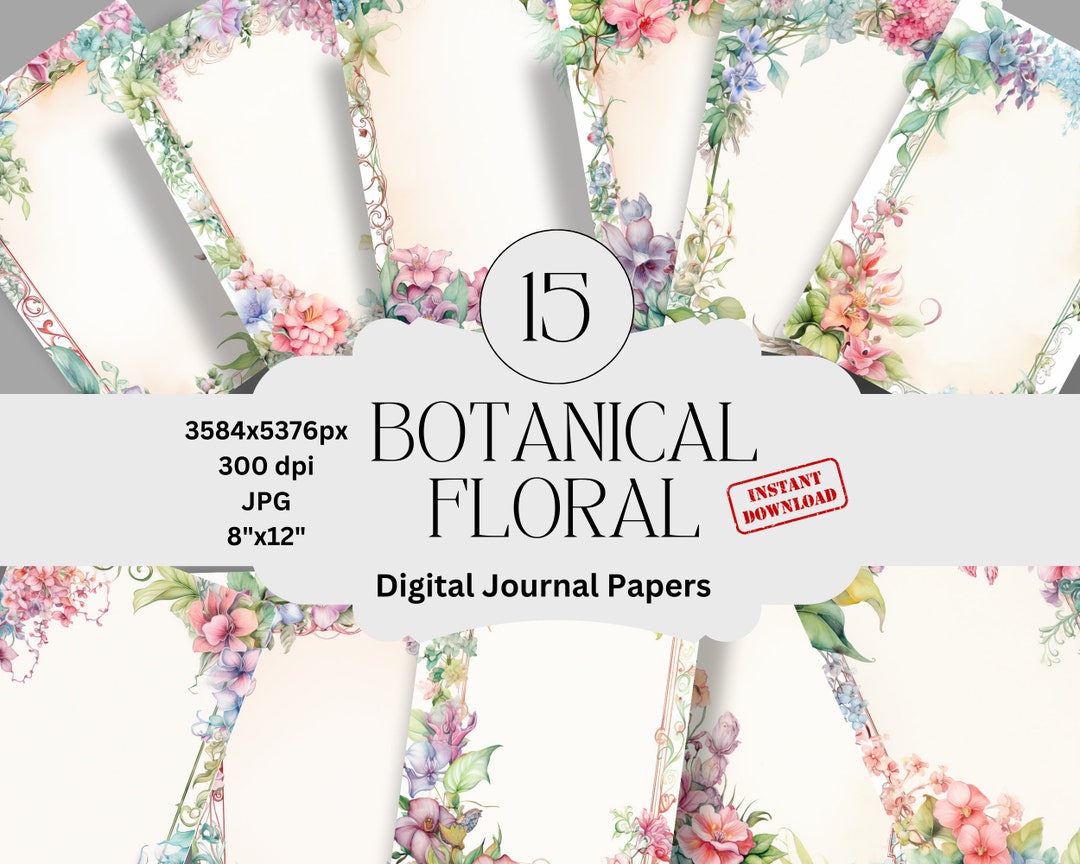 Botanical Digital Journal Paper Set Junk Journal Paper Printable ...