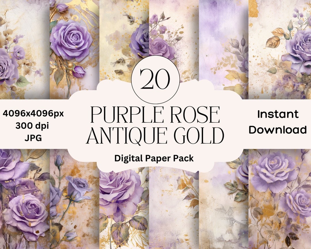 Light Purple Gold Digital Paper Set Junk Journal Printable Digital ...