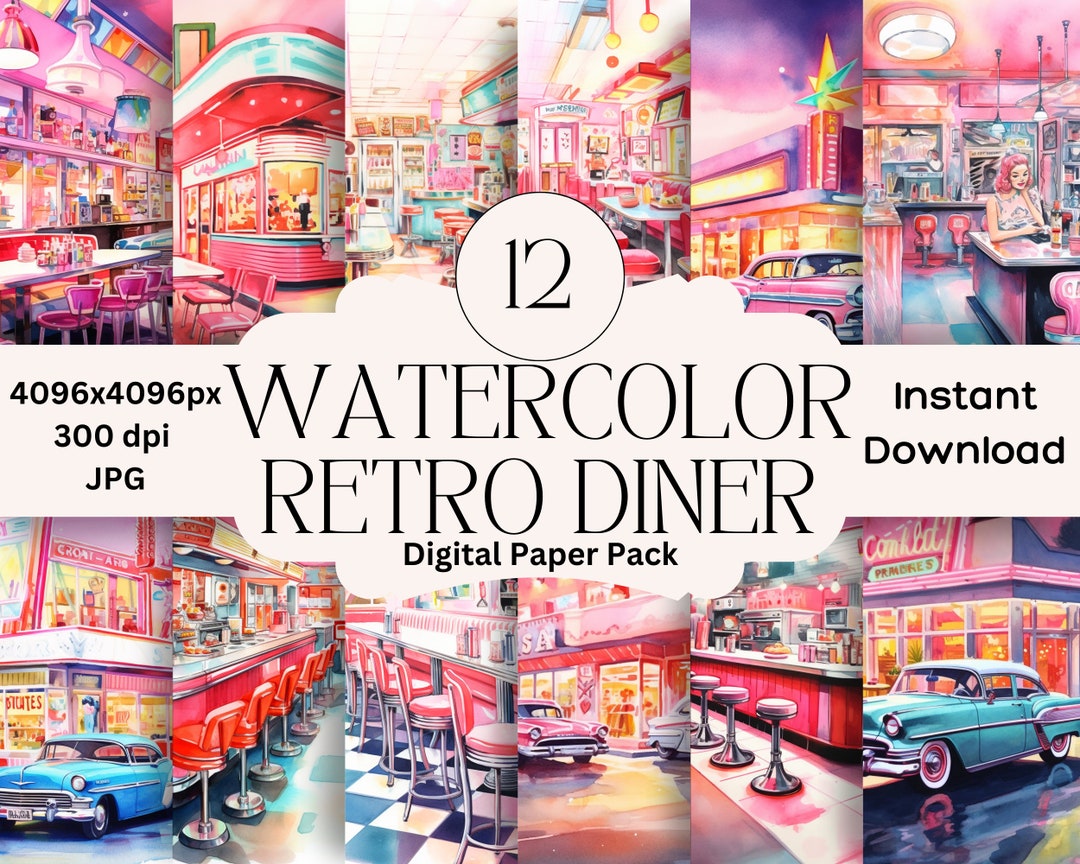 Rockabilly Retro Diner Digital Paper Set Junk Journal Paper Retro Diner ...