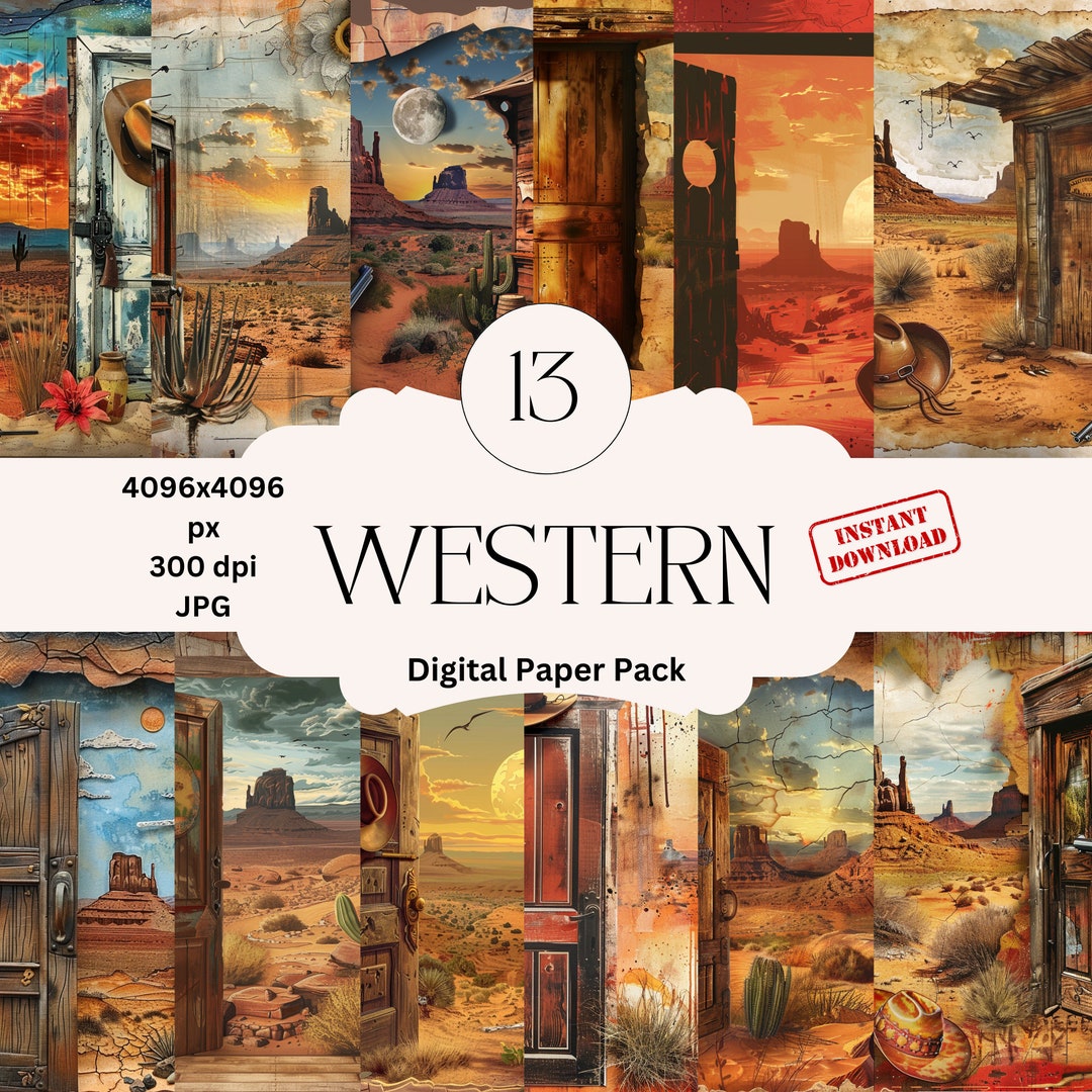 Western Digital Paper Set Junk Journal Cowboy Paper Printable Digital ...
