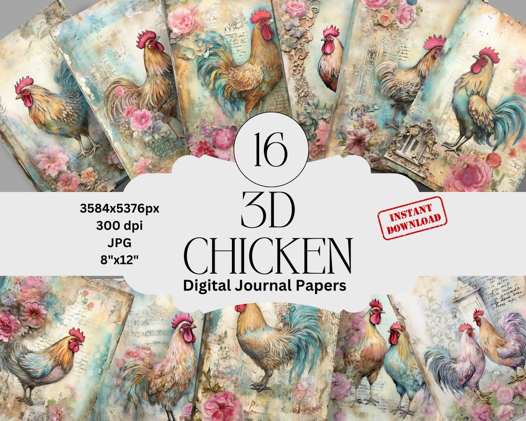 3D Chicken Digital Journal Paper Set Junk Journal Paper Printable ...