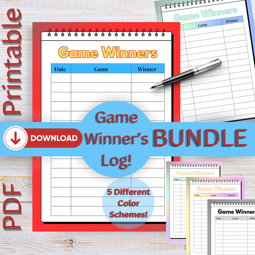 Printable Board Game Winner Tracker Game Tracking Log Games Night Score ...
